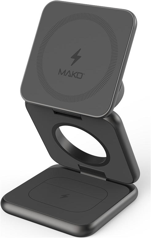 Mako 3-in-1 faltbare 15 W Qi, MagSafe Station de recharge; MACHA000...